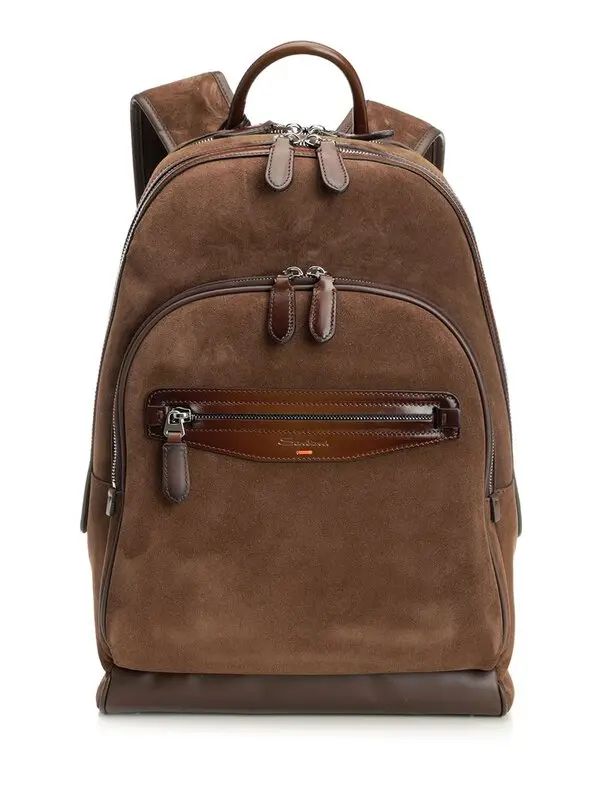 Santoni Suede Double Pocket Backpack - Brown