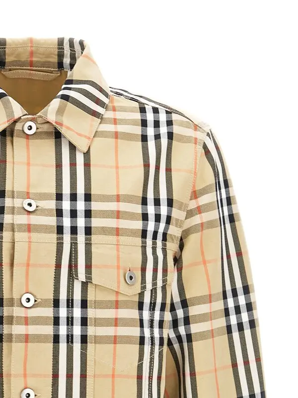 Burberry Checked Cotton Jacket With Classic Collar - Cream
