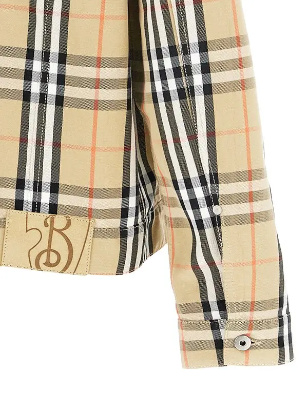Burberry Checked Cotton Jacket With Classic Collar - Cream