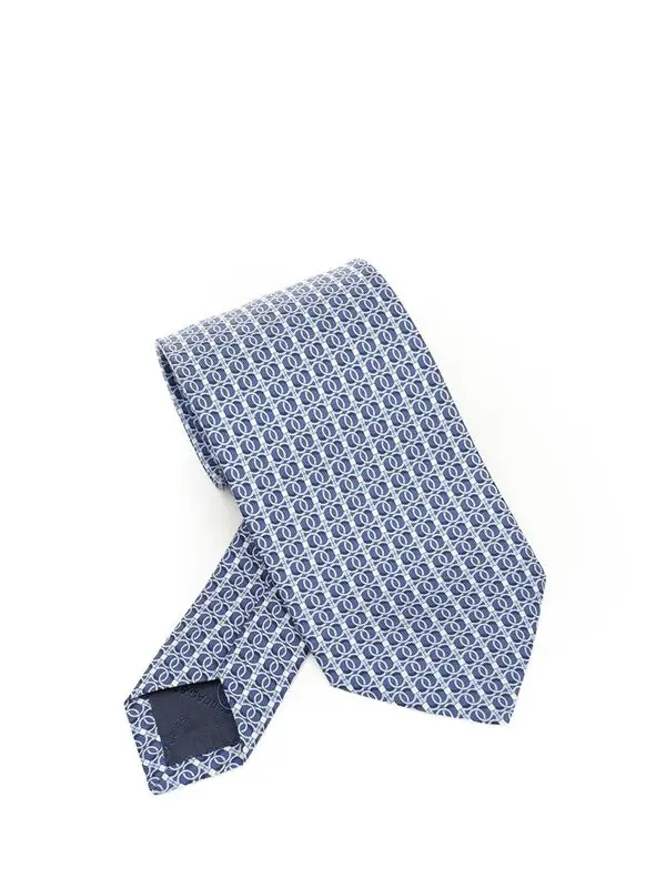 FERRAGAMO Silk Gancino Print Neck Tie - Blue