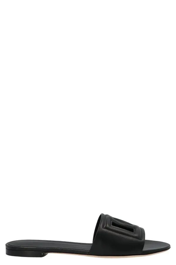 Dolce & Gabbana Dg Millennials" Calfskin Leather Cut-out Slide - Black