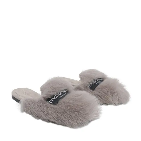 Dolce & Gabbana Shearling And Suede Slippers With Fur Effect - Gray