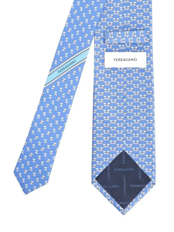 FERRAGAMO Silk Neck Tie With Micro-pattern Print