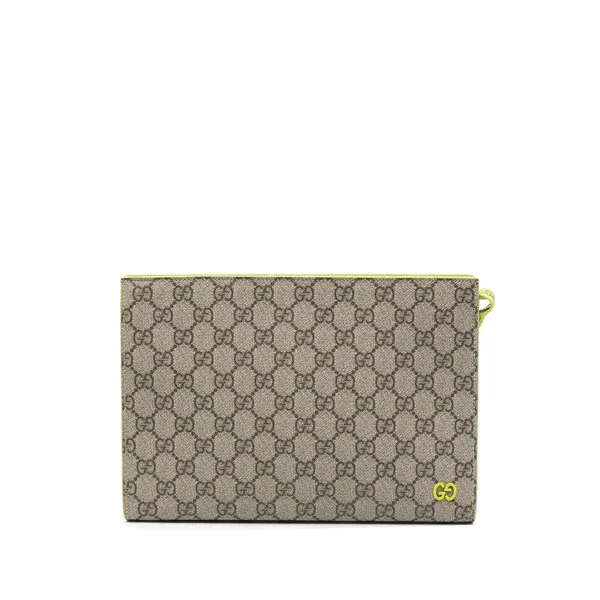 Gucci Classic Gg Canvas Clutch Bag With Top Zip Fastening - Cream