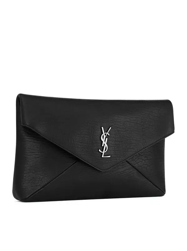 Saint Laurent Large Cassandre Envelope Clutch In Hammered Lambskin