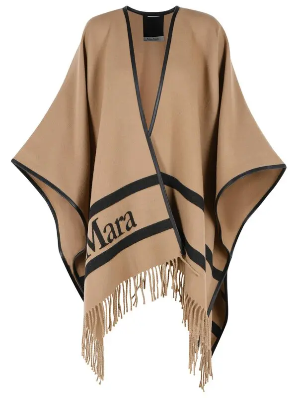 Max Mara Aris' Camel Jacquard Wool Poncho - Brown
