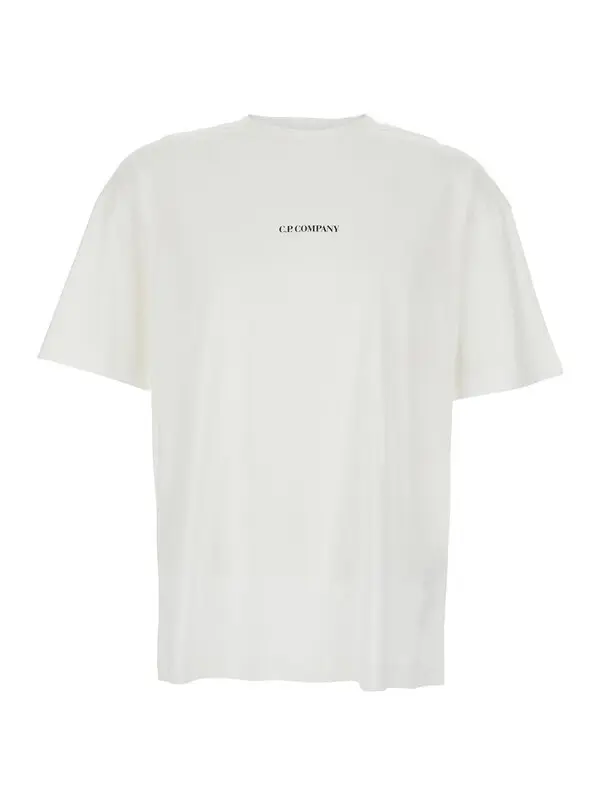C.P. COMPANY White Crewneck T-shirt With Logo Detail On The Front And Logo On The Rear In Cotton