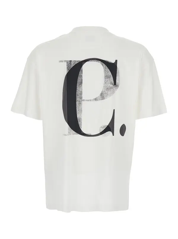 C.P. COMPANY White Crewneck T-shirt With Logo Detail On The Front And Logo On The Rear In Cotton