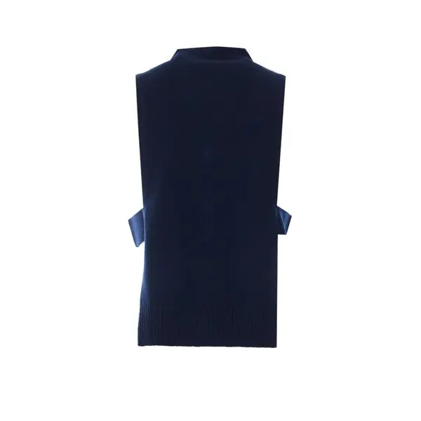 Miu Miu Embroidered Logo V-neck Cashmere Vest - Blue