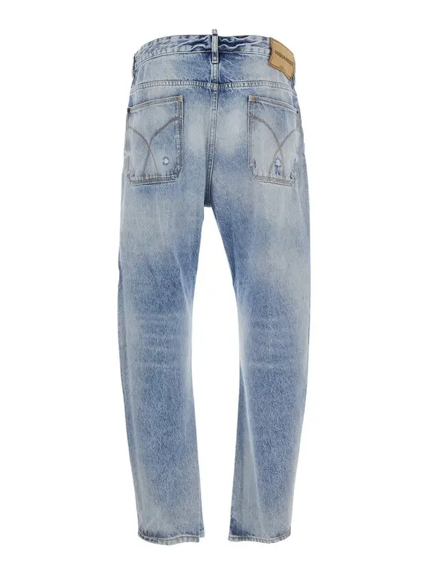 Dsquared2 Light Wash Denim Jeans With Rear Logo Patch - Multicolor