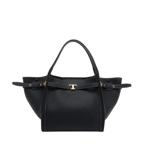 TOD'S Small Shopping Bag With T Timeless Detail - Black