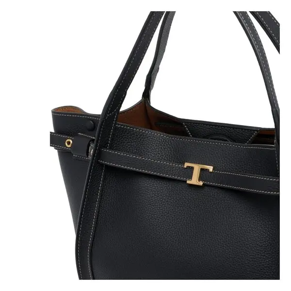 TOD'S Small Shopping Bag With T Timeless Detail - Black