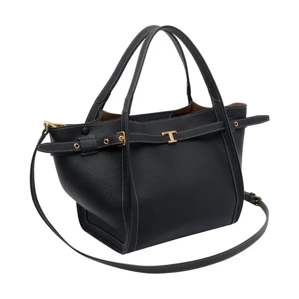 TOD'S Small Shopping Bag With T Timeless Detail - Black