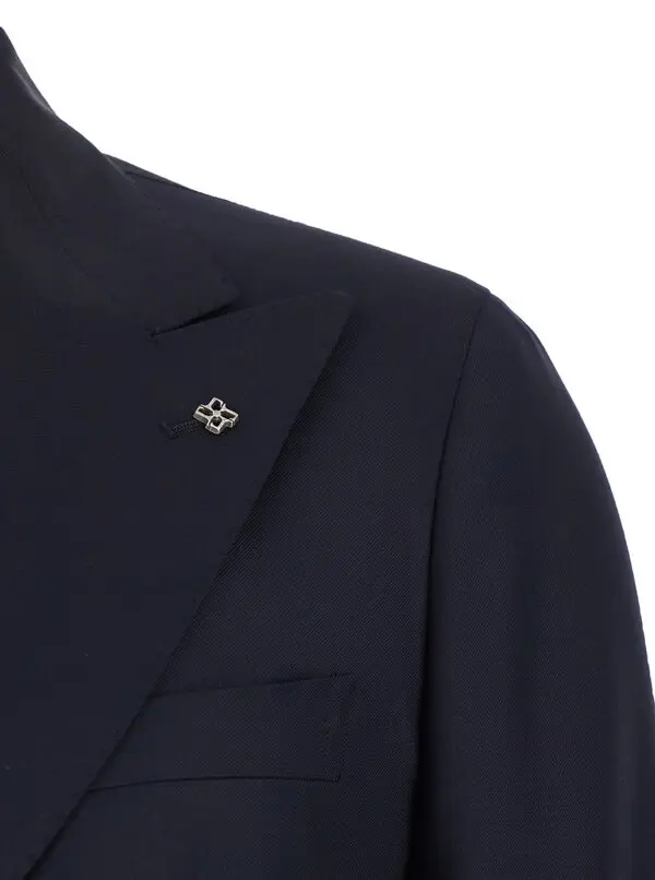 Tagliatore Vesuvio' Blue Double-breasted Suit With Peak Revers In Wool - Multicolor