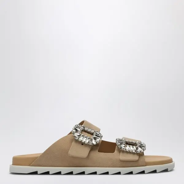 ROGER VIVIER Suede Crystal Buckle Mule - Red