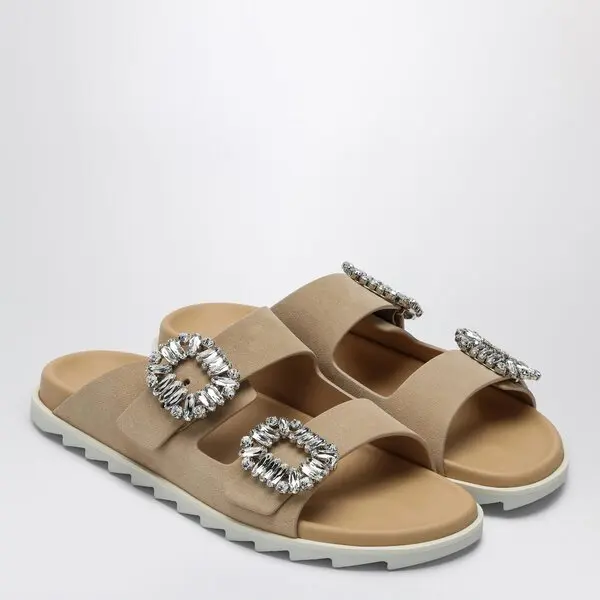 ROGER VIVIER Suede Crystal Buckle Mule - Red