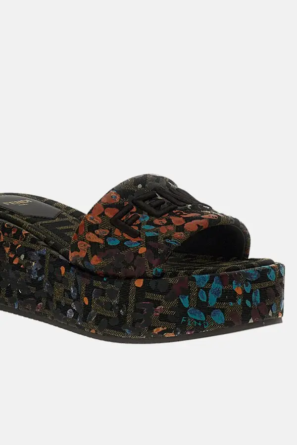 Fendi Jacquard Ff Motif Platform Slides - Multicolor