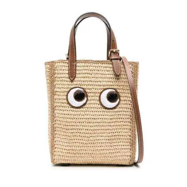 ANYA HINDMARCH Woven Raffia Satchel Bag - Cream