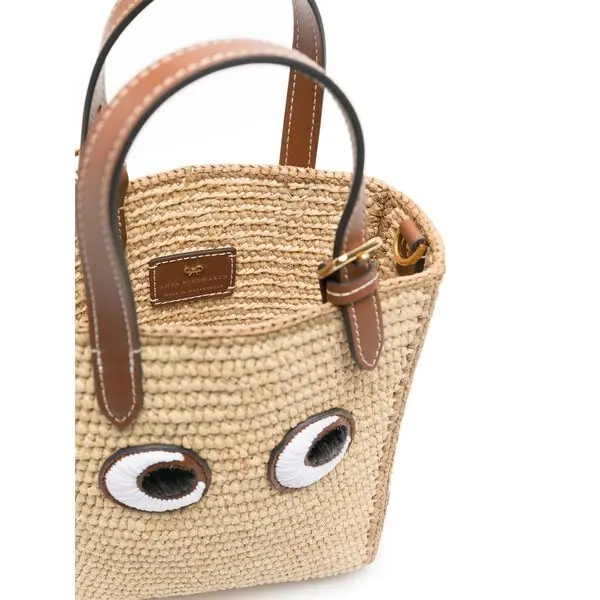 ANYA HINDMARCH Woven Raffia Satchel Bag - Cream