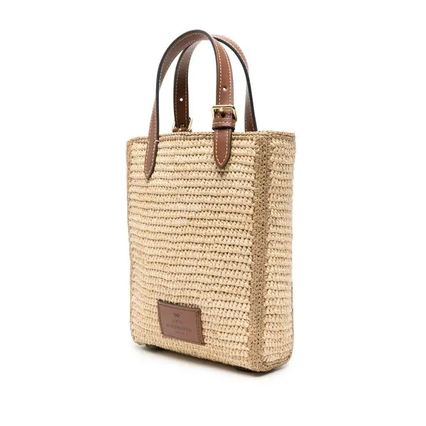 ANYA HINDMARCH Woven Raffia Satchel Bag - Cream