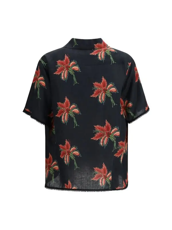 Valentino Garavani Papier Floral Print Linen Bowling Shirt - Black