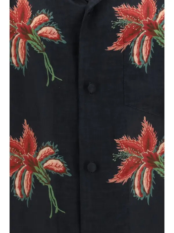 Valentino Garavani Papier Floral Print Linen Bowling Shirt - Black