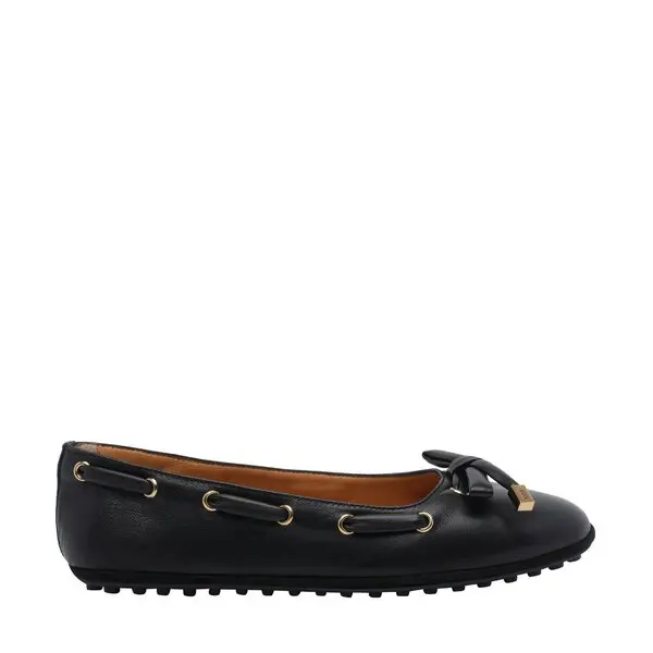 TOD'S Nappa Leather Ballerina Flats With Bow Detailing - Black