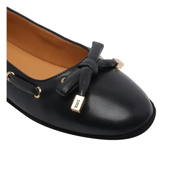 TOD'S Nappa Leather Ballerina Flats With Bow Detailing - Black