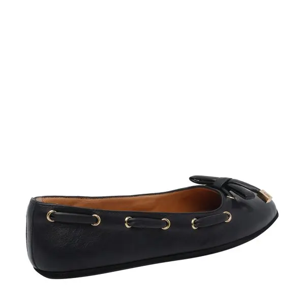 TOD'S Nappa Leather Ballerina Flats With Bow Detailing - Black