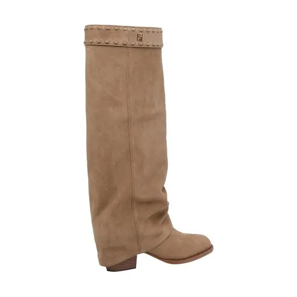 Fendi Suede Knee-high Boots With Embossed Logo