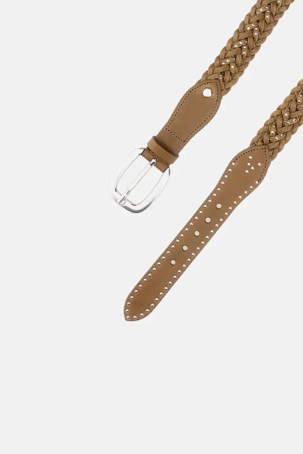 GOLDEN GOOSE Braided Leather Belt With Engraved Logo Buckle - Multicolor
