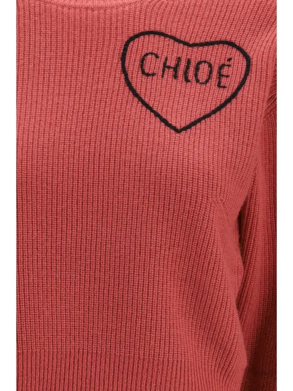 Chloé Cropped Ribbed Wool Cashmere Pullover With Heart Logo - Pink