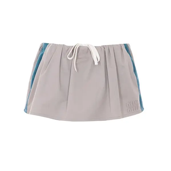 Miu Miu Gathered Mini Skirt With Contrast Piping - Gray