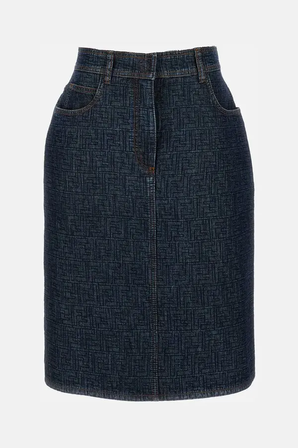 Fendi Ff Padded Denim Skirt - Multicolor