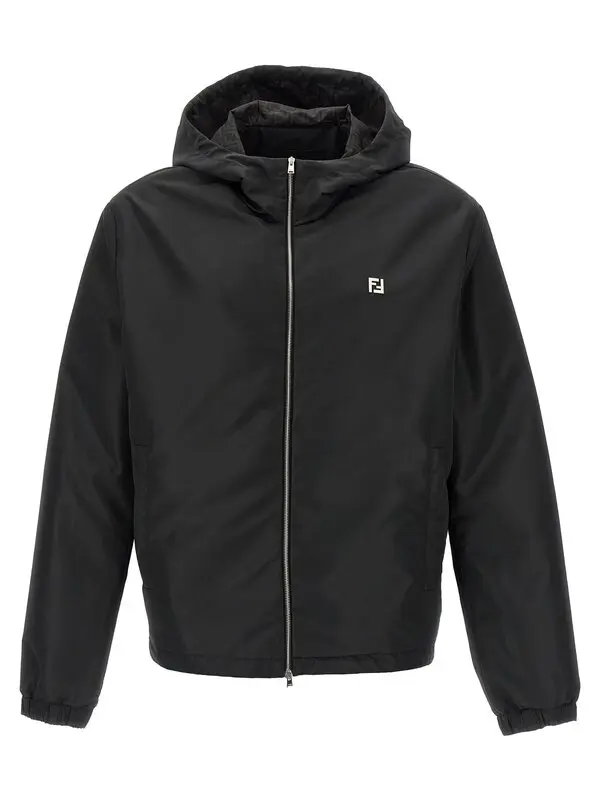 Fendi Monogram Logo Print Tech Fabric Blouson - Black
