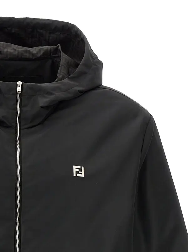 Fendi Monogram Logo Print Tech Fabric Blouson - Black