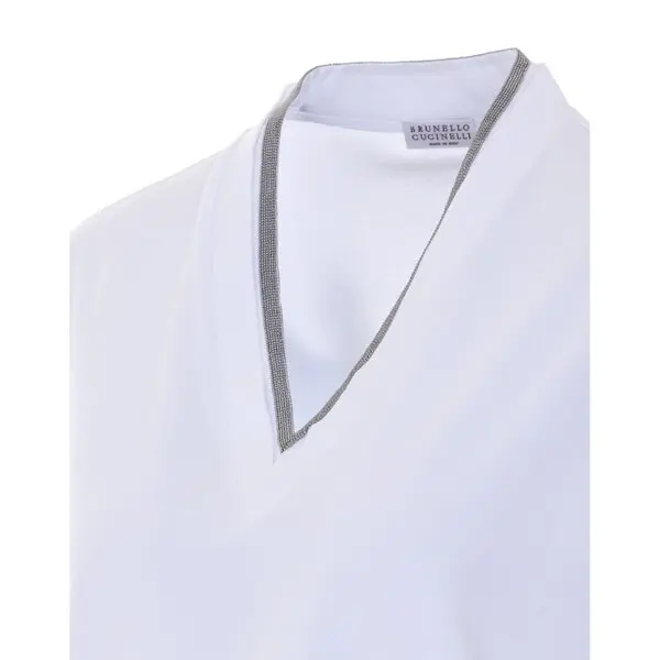 Brunello Cucinelli Monile Embellished V-neck T-shirt - White