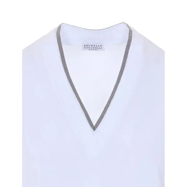 Brunello Cucinelli Monile Embellished V-neck T-shirt - White