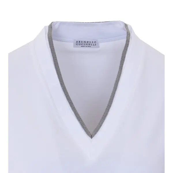 Brunello Cucinelli Monile Embellished V-neck T-shirt - White
