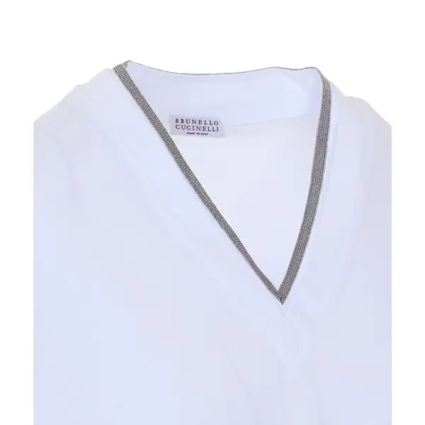 Brunello Cucinelli Monile Embellished V-neck T-shirt - White