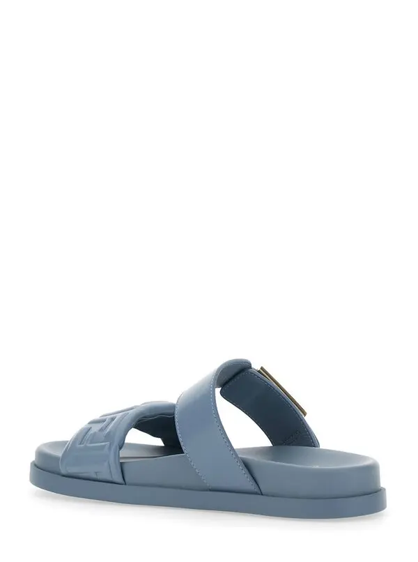 Fendi Leather Sandals With Ff Plaque - Blue