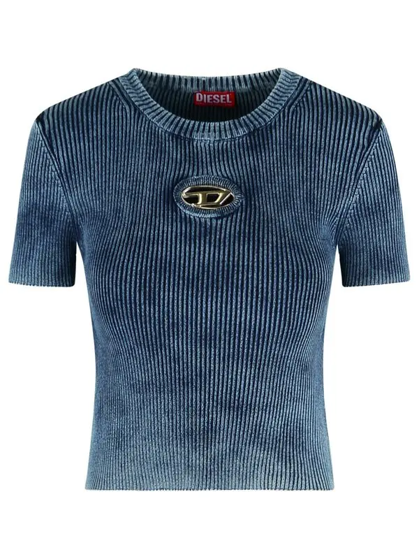 DIESEL® Oval D" Logo Ribbed T-shirt - Blue
