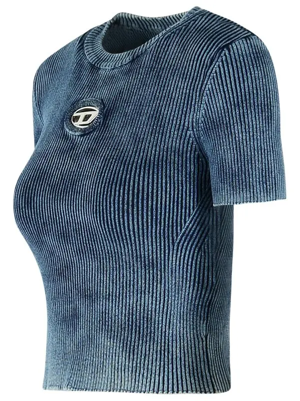 DIESEL® Oval D" Logo Ribbed T-shirt - Blue