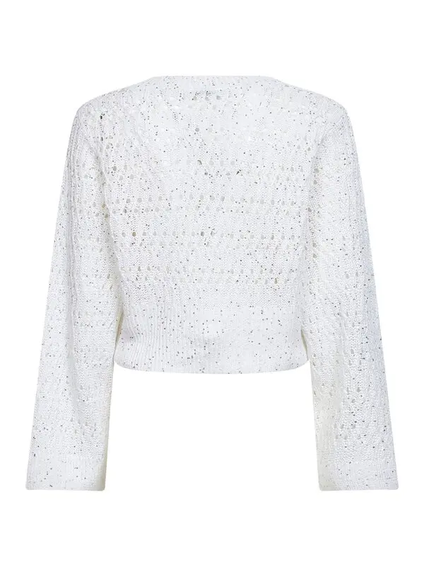 Brunello Cucinelli White Linen Sequin Embellished Openwork Knit Sweater - Multicolor