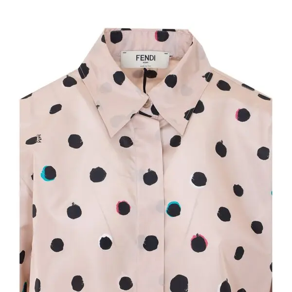 Fendi Polka Dot Print Long Sleeve Silk Shirt - White