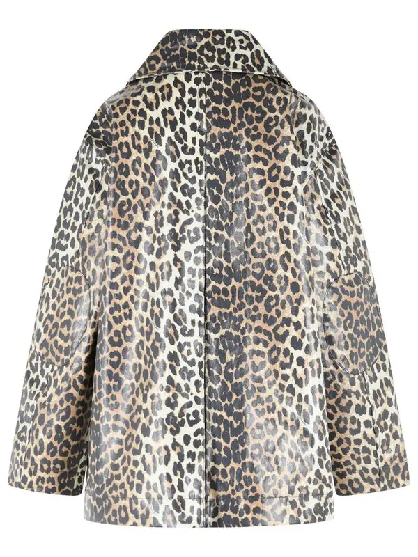 GANNI Leopard Print Cotton Blend Jacket - Brown