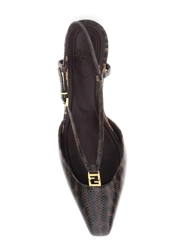 Fendi Leather Slingback Pumps With Square Toe And Animalier Motif - Brown
