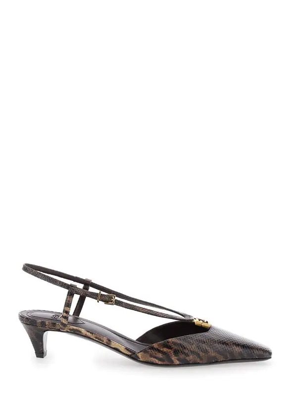 Fendi Leather Slingback Pumps With Square Toe And Animalier Motif - Multicolor