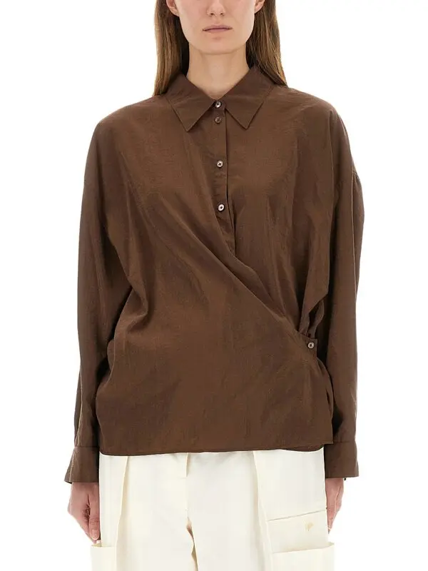 LEMAIRE Cotton Silk Blend Twisted Shirt - Brown