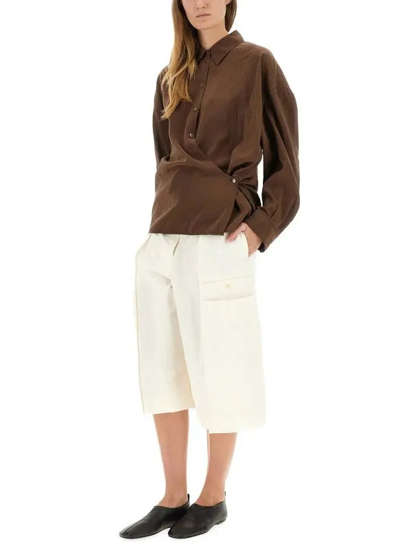 LEMAIRE Cotton Silk Blend Twisted Shirt - Brown